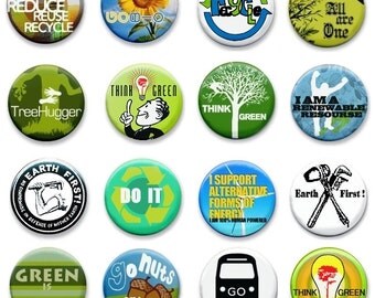 Tree hugger Pin back buttons Set of 16 Different Eco-activism Earth ...