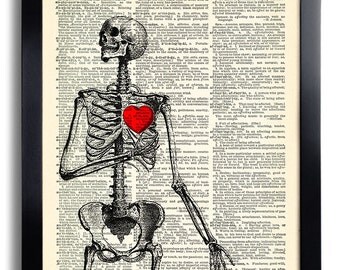 Skeleton Love Heart Love Bones Skull Art Print by PrintsVariete