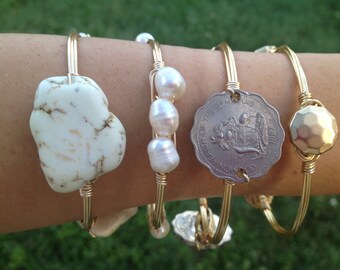 Take Me To The Bahamas Ten Cent Coin Stackable Gold Wire Wrapped Bangle ...