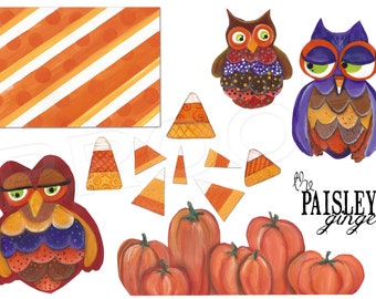 Fall owl clipart | Etsy