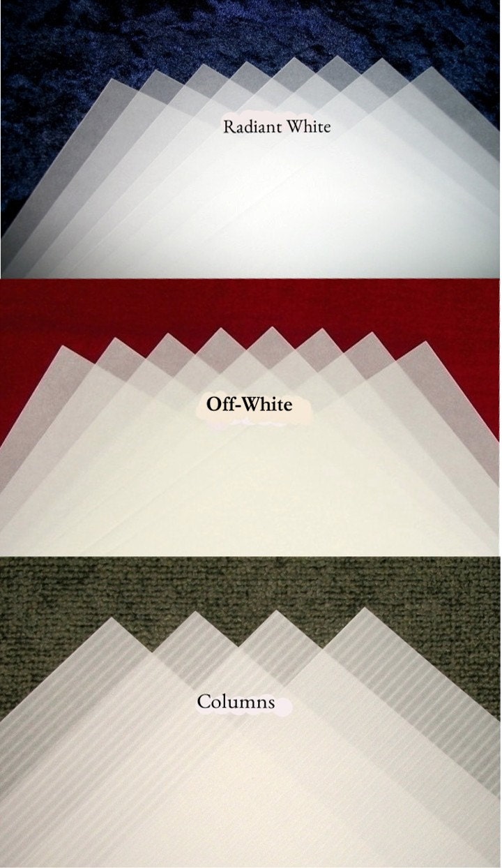 50 Custom Cut TRANSLUCENT VELLUM DIY Wedding Inserts Wraps, 5″ x 7″, 6 ...