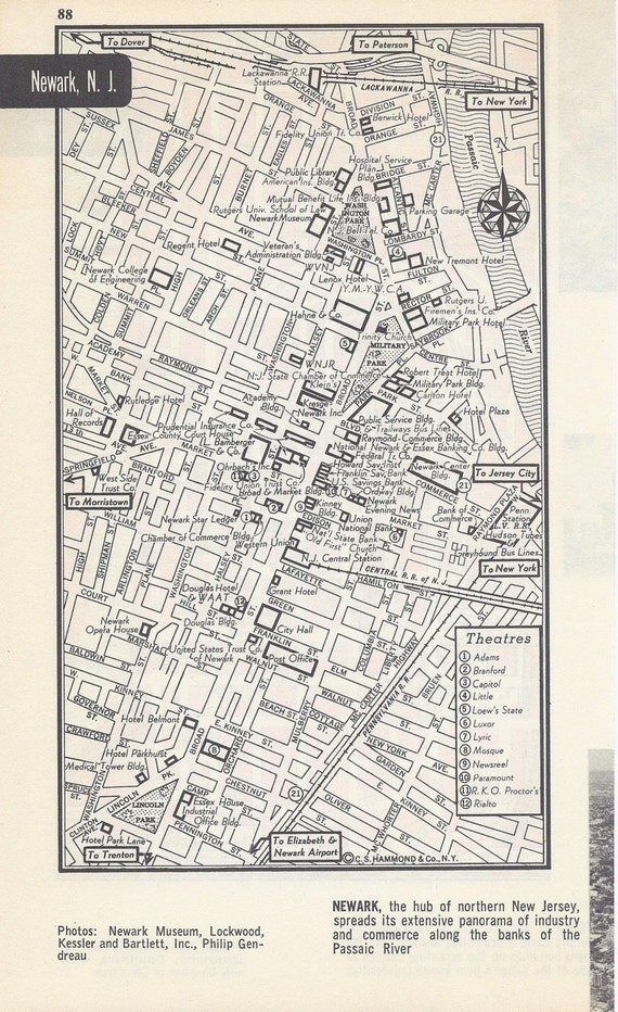 Newark New Jersey Map City Map Street Map by VintageButtercup