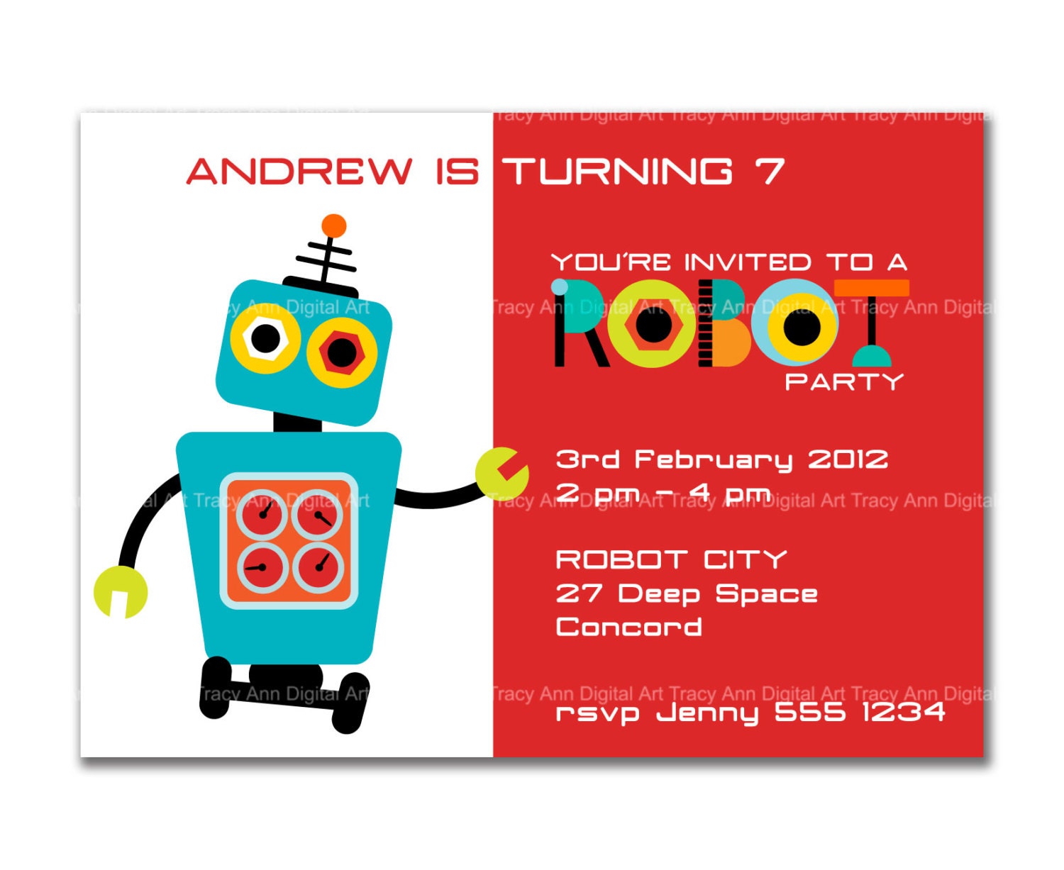 Robot Birthday Invitation Printable Birthday by TracyAnnPrintables