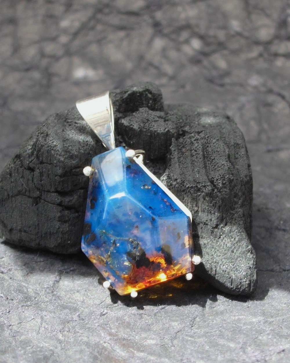 Blue amber pendant Out of Space unbelievable electric blue