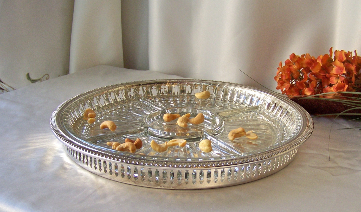 Vintage Serving Dish Leaded Crystal Silver Plate Tray Crystal Plate ...