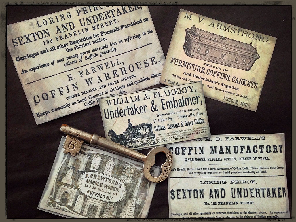 Coffins and Undertakers Victorian Ads Sticker Set