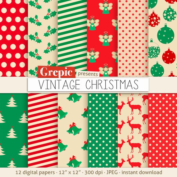 Christmas digital paper: “VINTAGE CHRISTMAS” with vintage christmas ...
