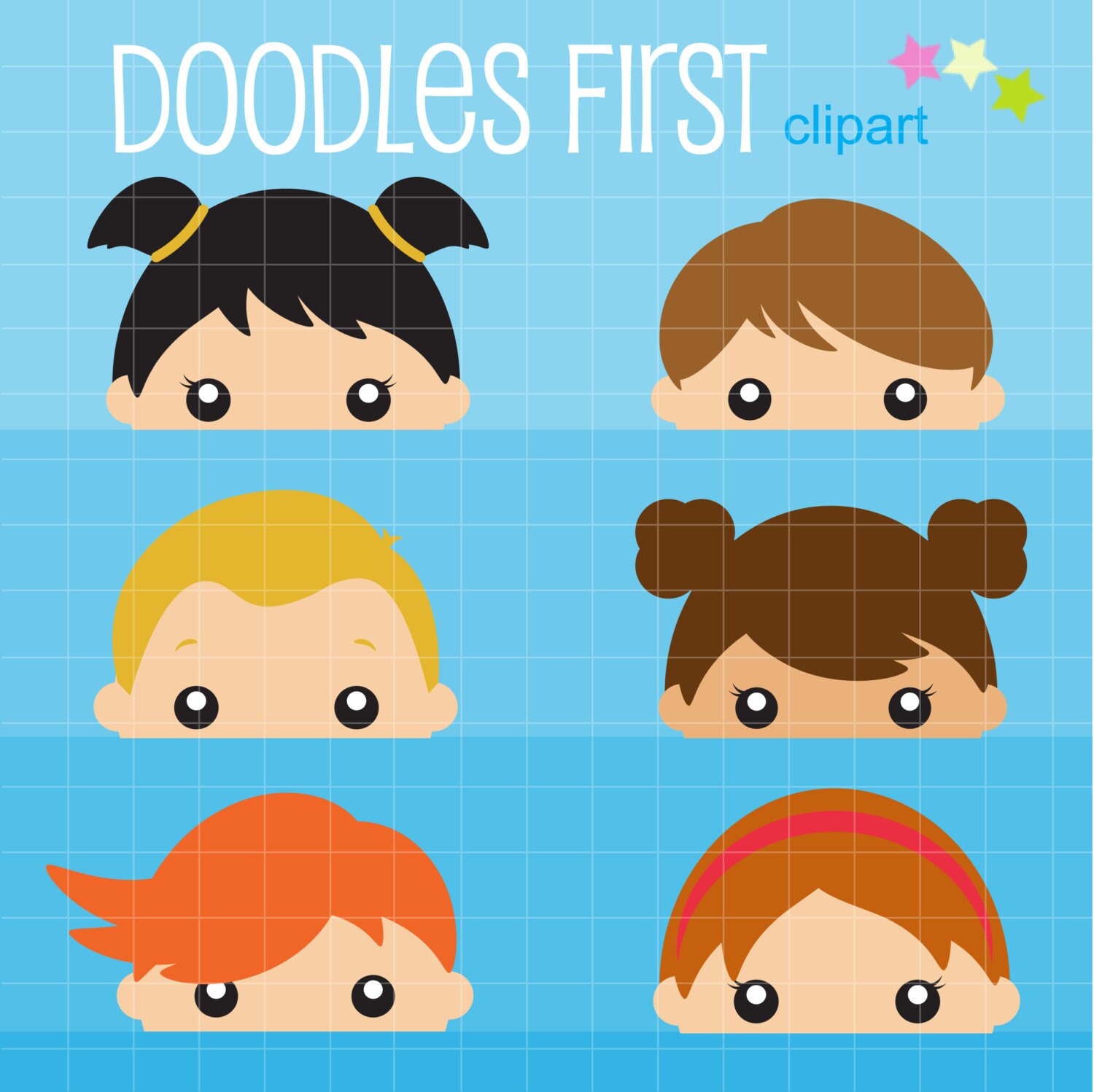 Cute Kids Peeping Digital Clip Art for Scrapbooking Card