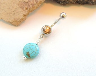 Turquoise navel ring | Etsy
