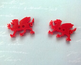 Pack of 6 handmade laser cut acrylic Welsh dragon buttons