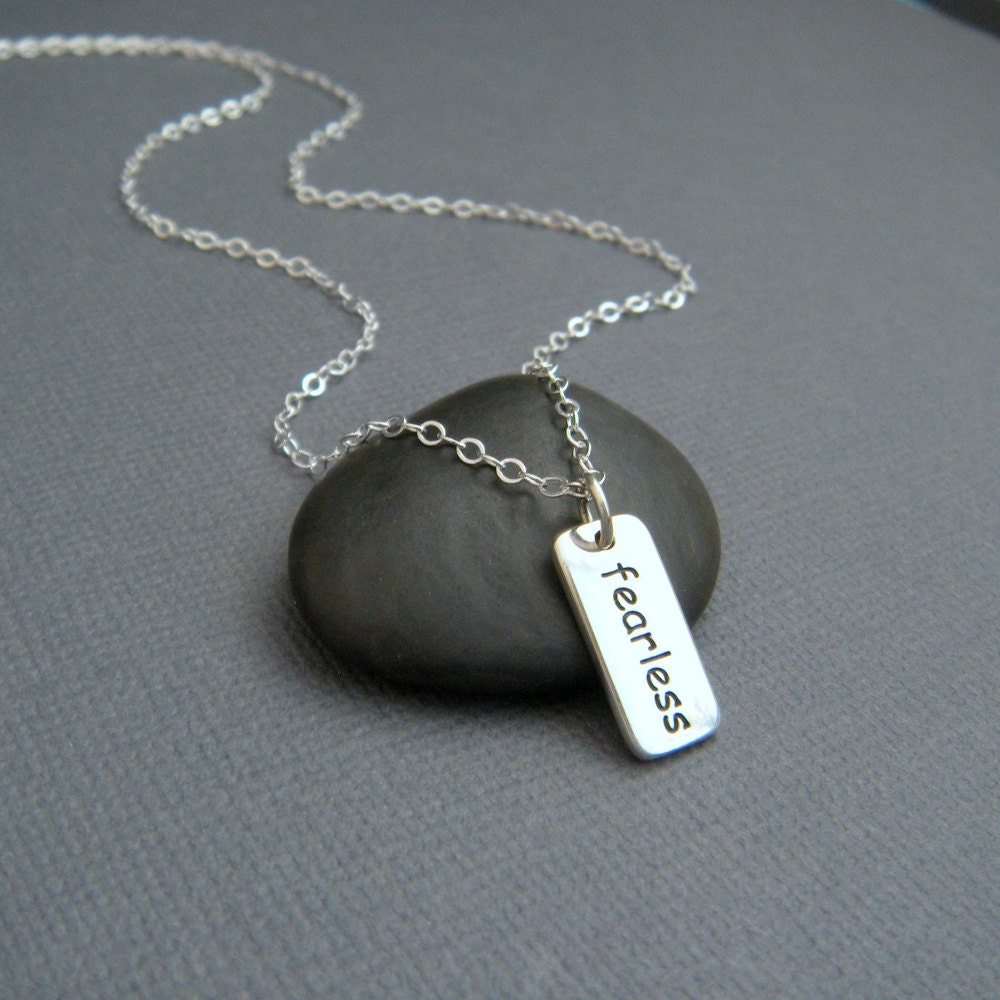 silver fearless necklace. tiny sterling silver inspirational