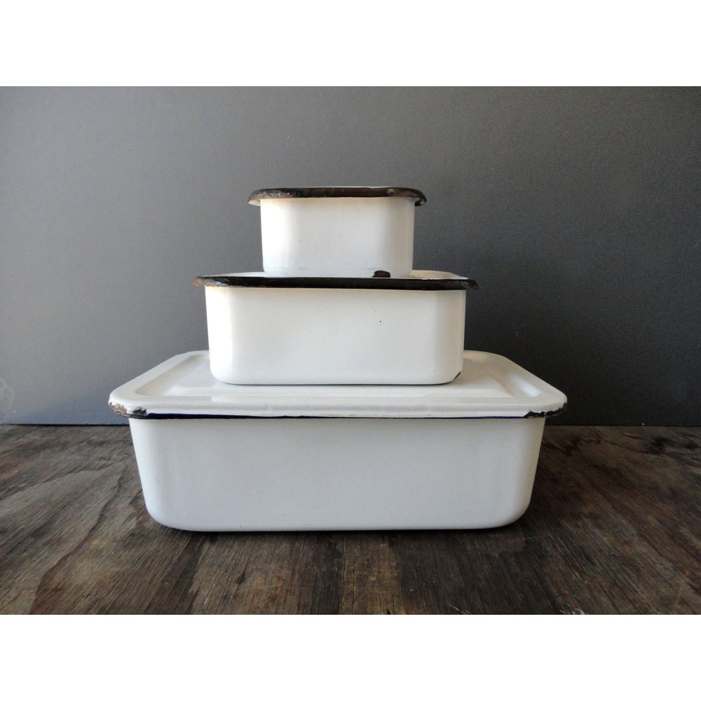 Set of Enamel Storage Boxes – Vintage – Haute Juice