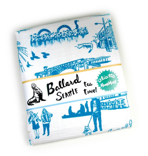 Tea Towel Turquoise Blue Seattle Ballard White Flour by OLIOTTO