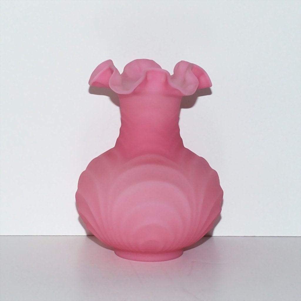 Vintage Fenton Pink Satin Glass Vase Circa 1970s By Abundancy