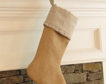 White Linen Christmas Stocking Ruffle Top by RedDoorHome on Etsy