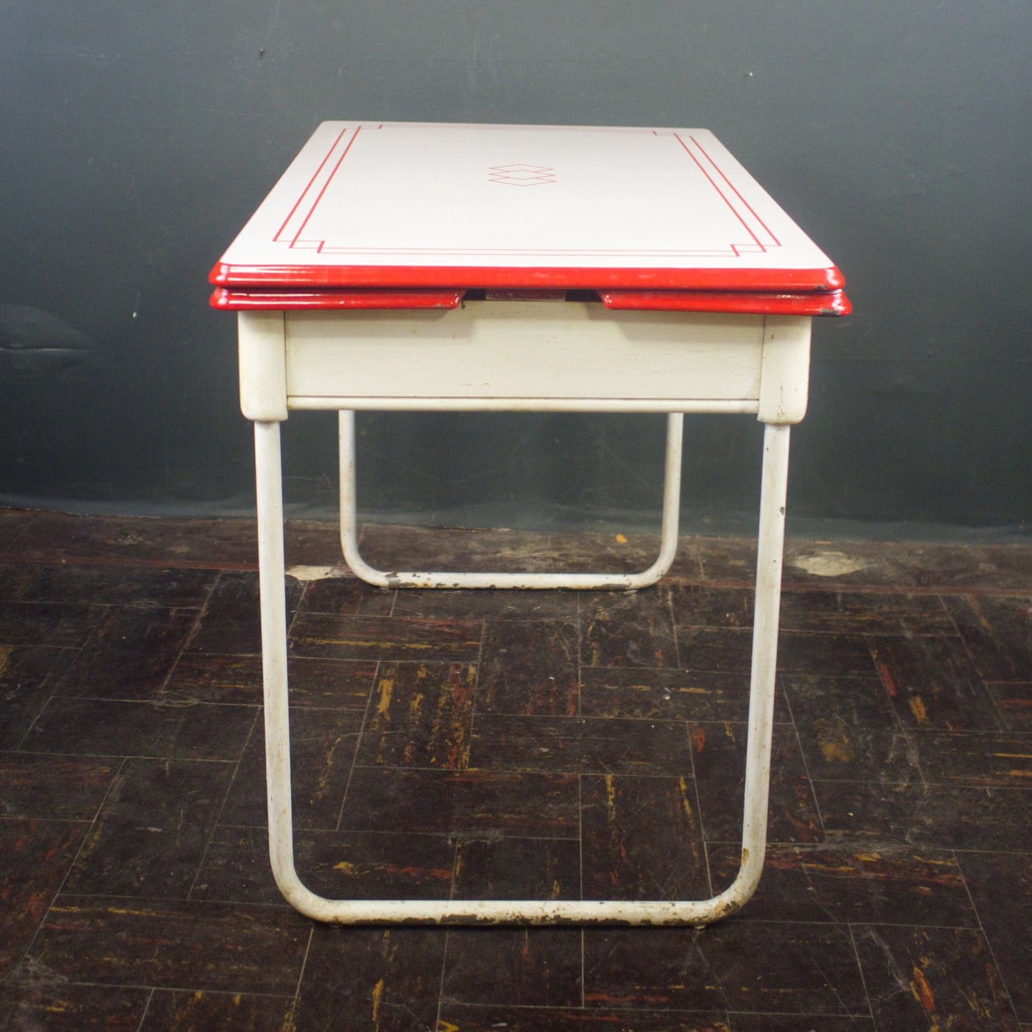1920s Dining Table / Porcelain Enamel Kitchen Table