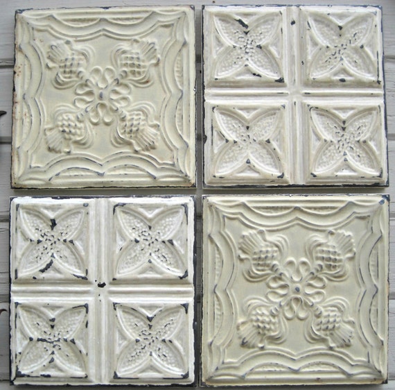 Tin Ceiling Tiles. SET of FOUR. Circa 1900. Architectural