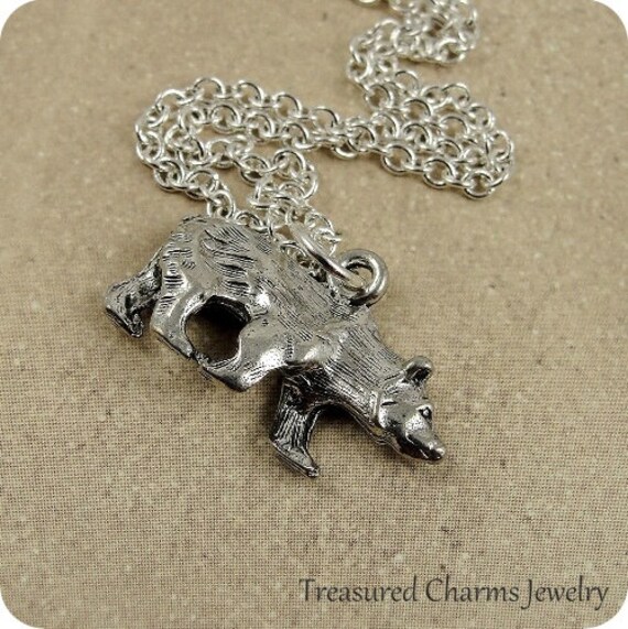 Grizzly Bear Necklace Silver Plated Grizzly by treasuredcharms