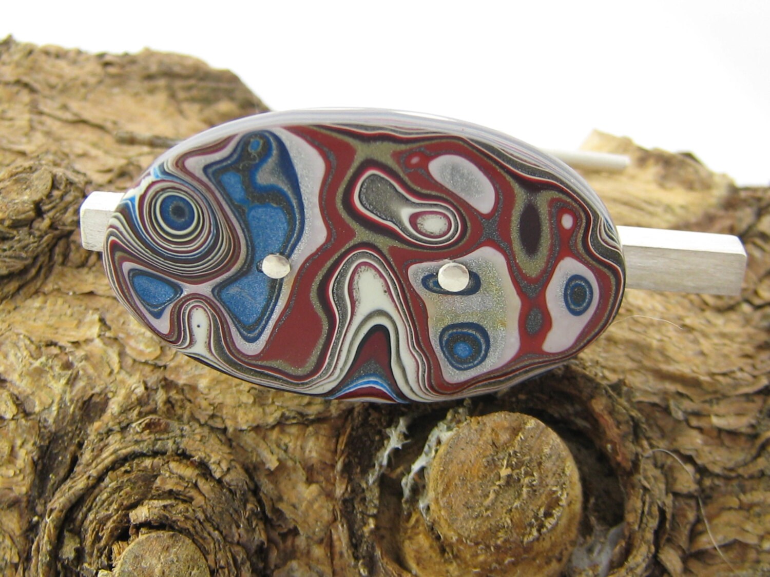 One of a Kind Fordite Sterling Silver Two Finger Ring. by ZaZing
