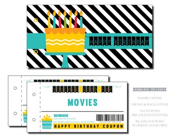 Printable Birthday Coupon Book. Editable PDF. DIY Birthday