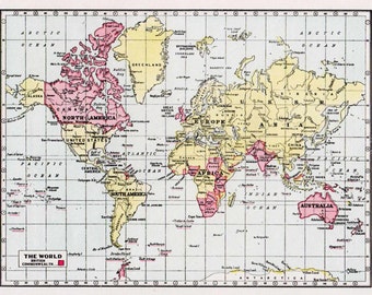 1950s antique WORLD MAP showing countries of the British Commonwealth