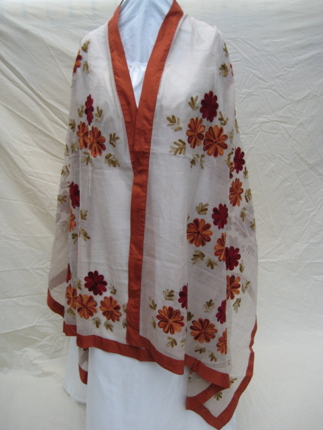 Antique Shawl/Stole. Regency Style MUST SEE. Orange/Red Crewel work ...