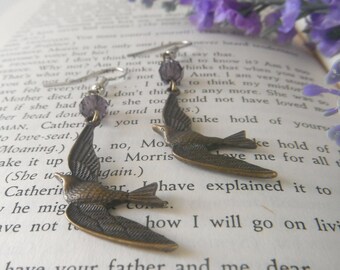 boho jewelry bohemian earrings mockingjay pierced earrings brass bird ...