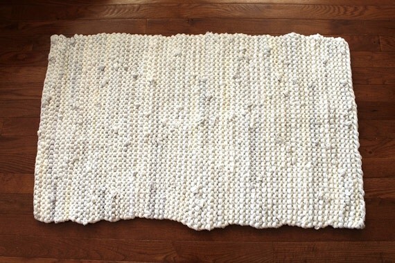 Creamy White Rag Rug Upcycled T Shirt Laundry Room Cottage