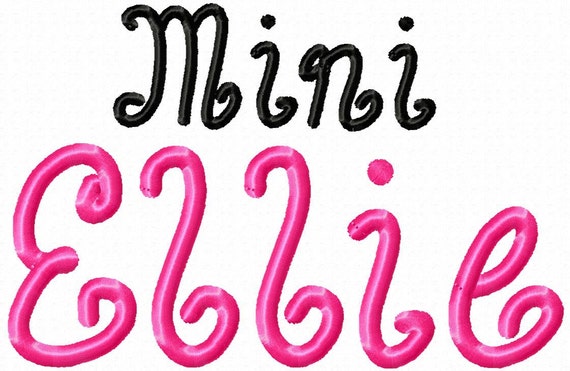 Mini Ellie Machine Embroidery Font Sizes .5in. half inch