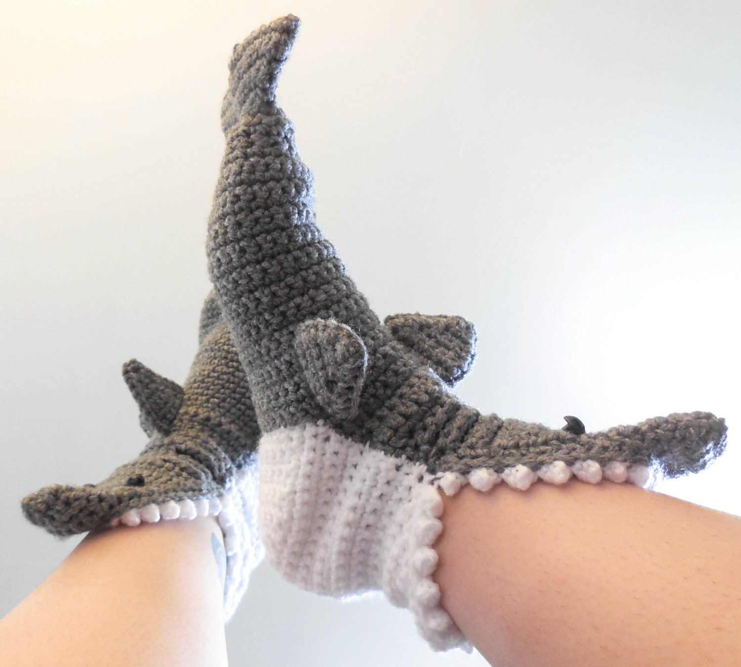 Crochet Shark Slippers Adult Men Sizes 6-12 Grey Crochet