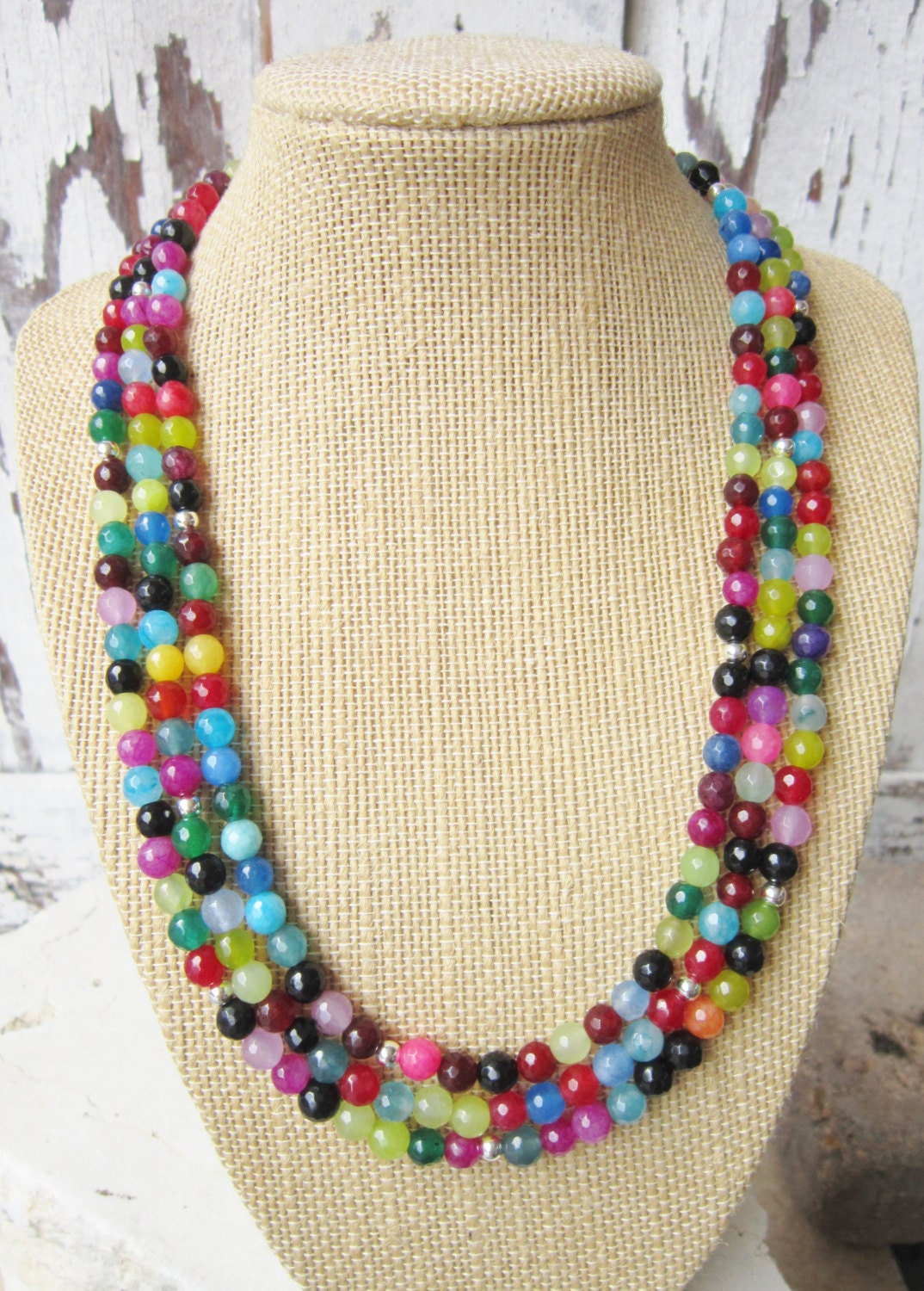 Multi Color Jade Necklace.Colorful Necklace.Statement