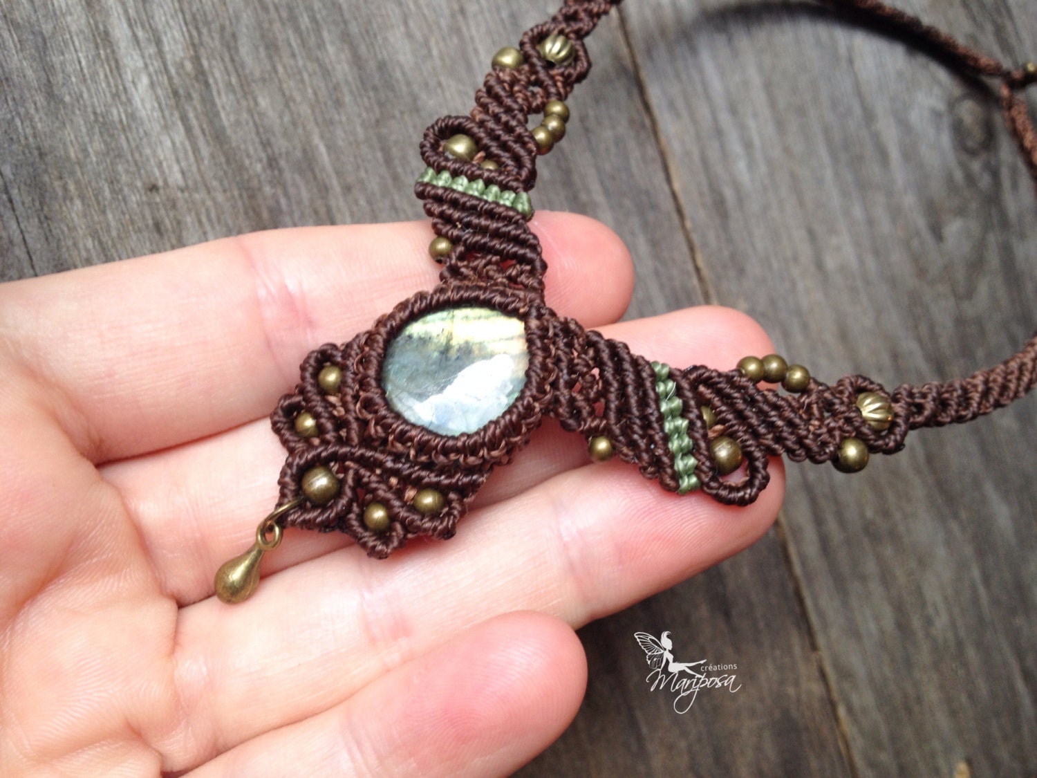 Collier micro macramé labradorite pierre bijoux par MariposaMacrame