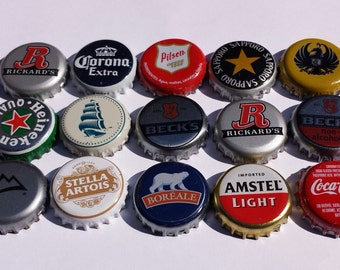 15 Assorted beer bottle caps from around the world, perfect for art ...
