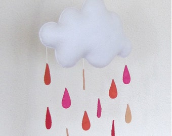 Gorgeous cloud and rainbow raindrops baby crib deco mobile