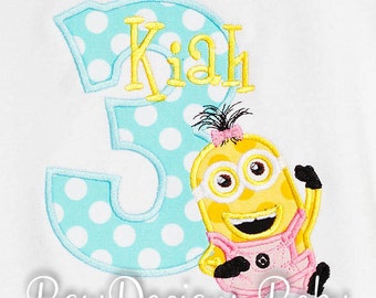 Minion Birthday Shirt, Girls birthday shirt, Monogrammed, Minion shirt ...