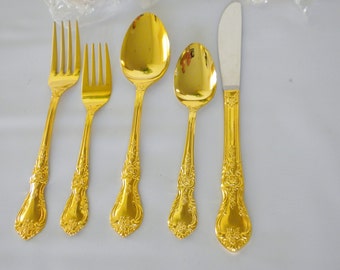 Gold Flatware Set, 40 pcs. Golden Versailles (Gold Electroplate ...