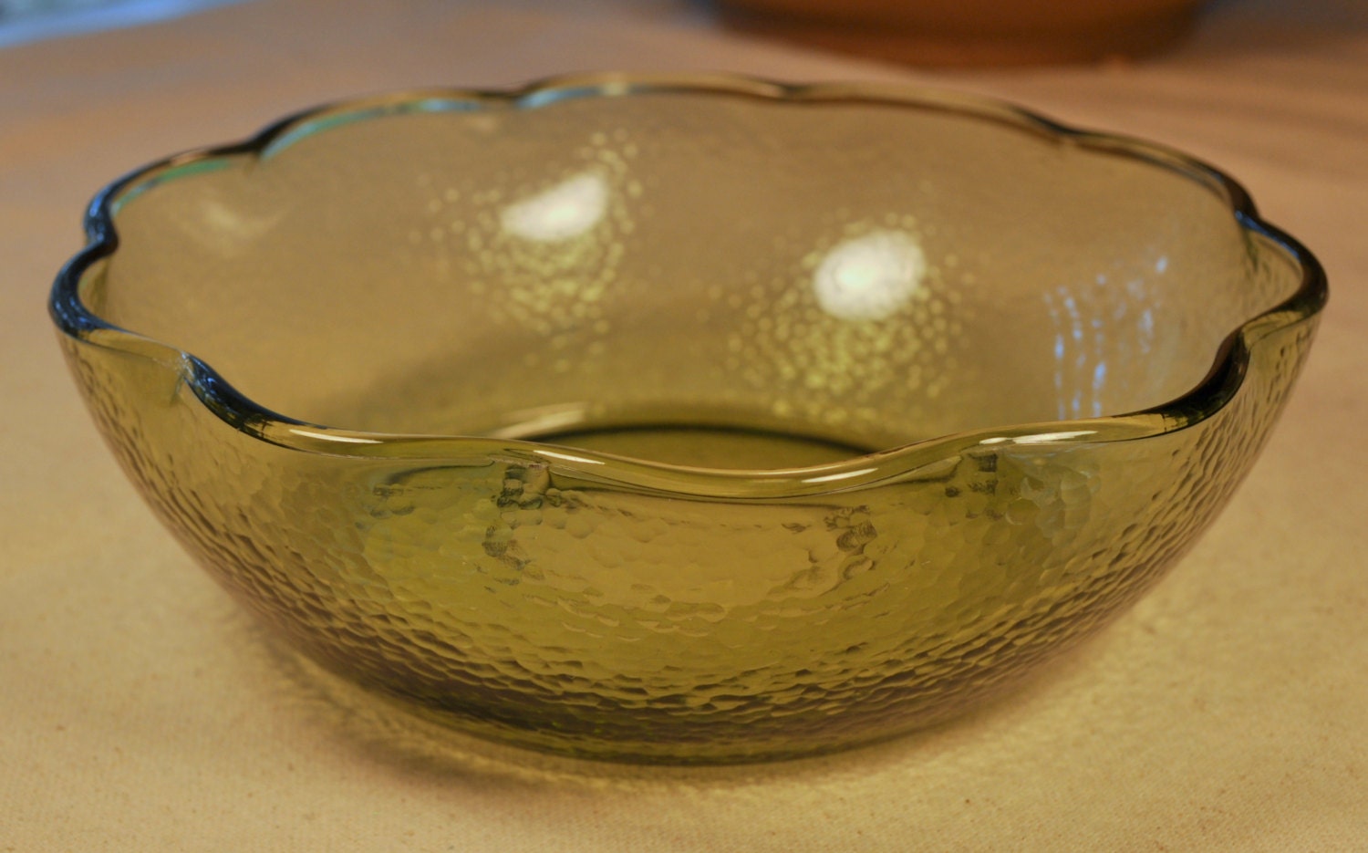 Vintage Green Scalloped Edge Dimpled Glass Bowl by TumptOver