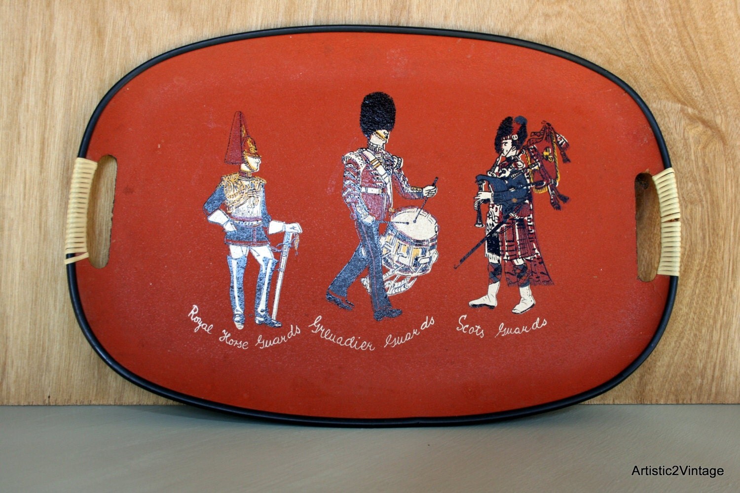 Vintage Red Military Scotland England Guard Army Serving Tray, Red ...