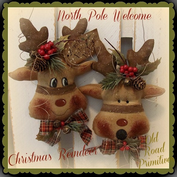 Primitive Reindeer Pattern North Pole Welcome Christmas