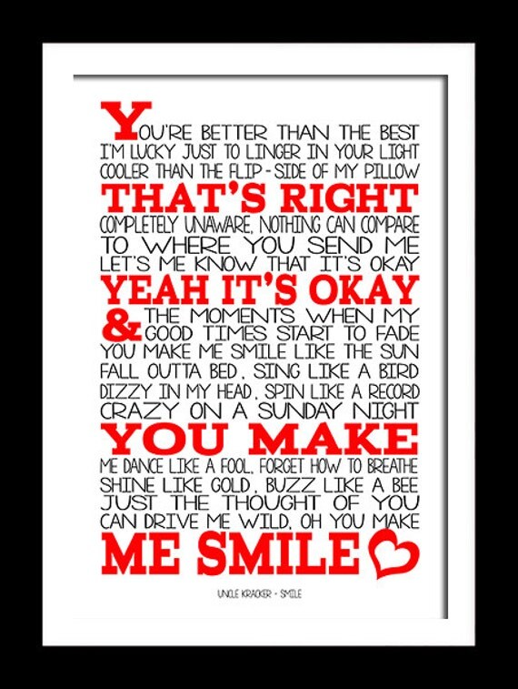 A3 Uncle Kracker Smile Print Typography Song Music Lyrics For a3-uncle-kracker-smile-print-typography-song-music-lyrics-for