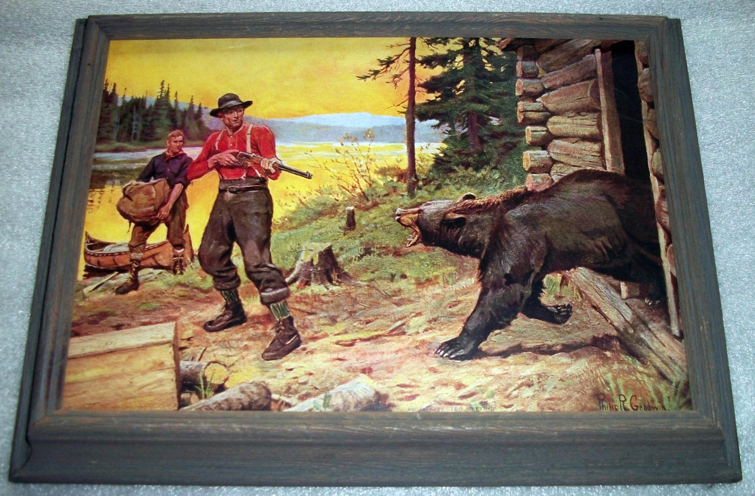 Men with Rifle Bear Philip Goodwin Unexpected Meeting Vintage