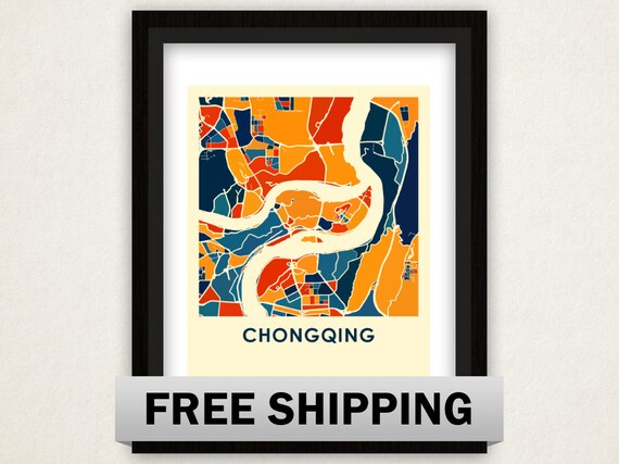 Chongqing Map Print Full Color Map Poster by iLikeMaps on Etsy