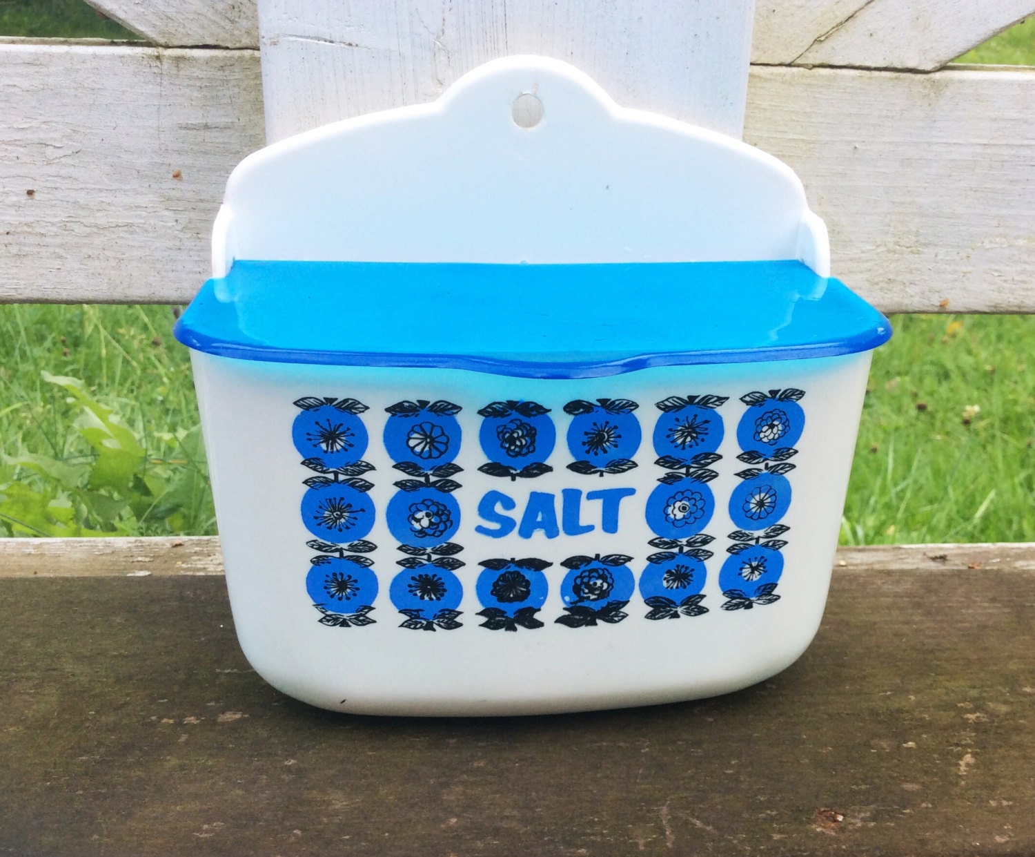 50s vintage lidded salt container. Rare, wall hanging scandi floral ...