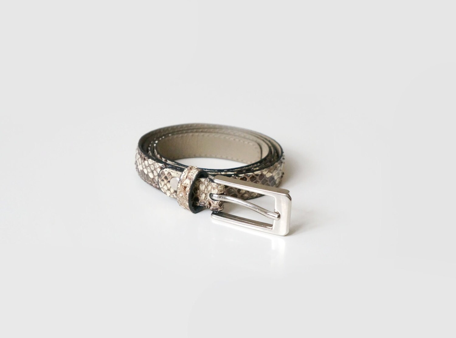 Vintage python leather belt, unisex belt in brown and beige, snake skin ...