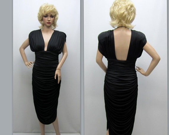 Vintage 80s Dress Black Bombshell Dress 80s Disco Dress