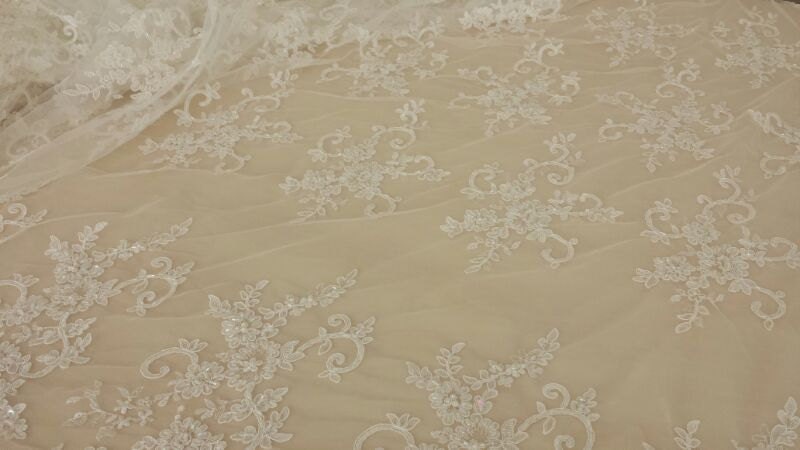Beaded ivory lace fabric Sequin lace French lace by LaceToLove