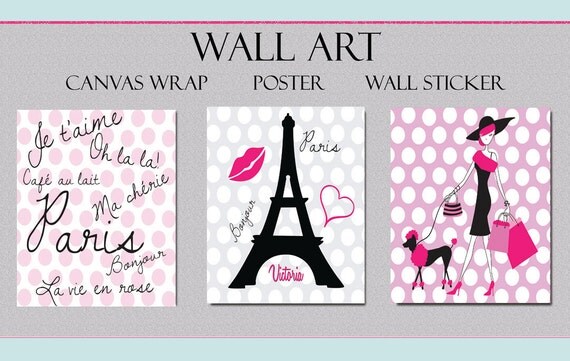 Items similar to Paris Themed Wall Art, Kids Wall Art, Eiffel Tower ...