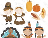 Items similar to Thanksgiving Clip Art: Pilgrims, Turkey, Native ...