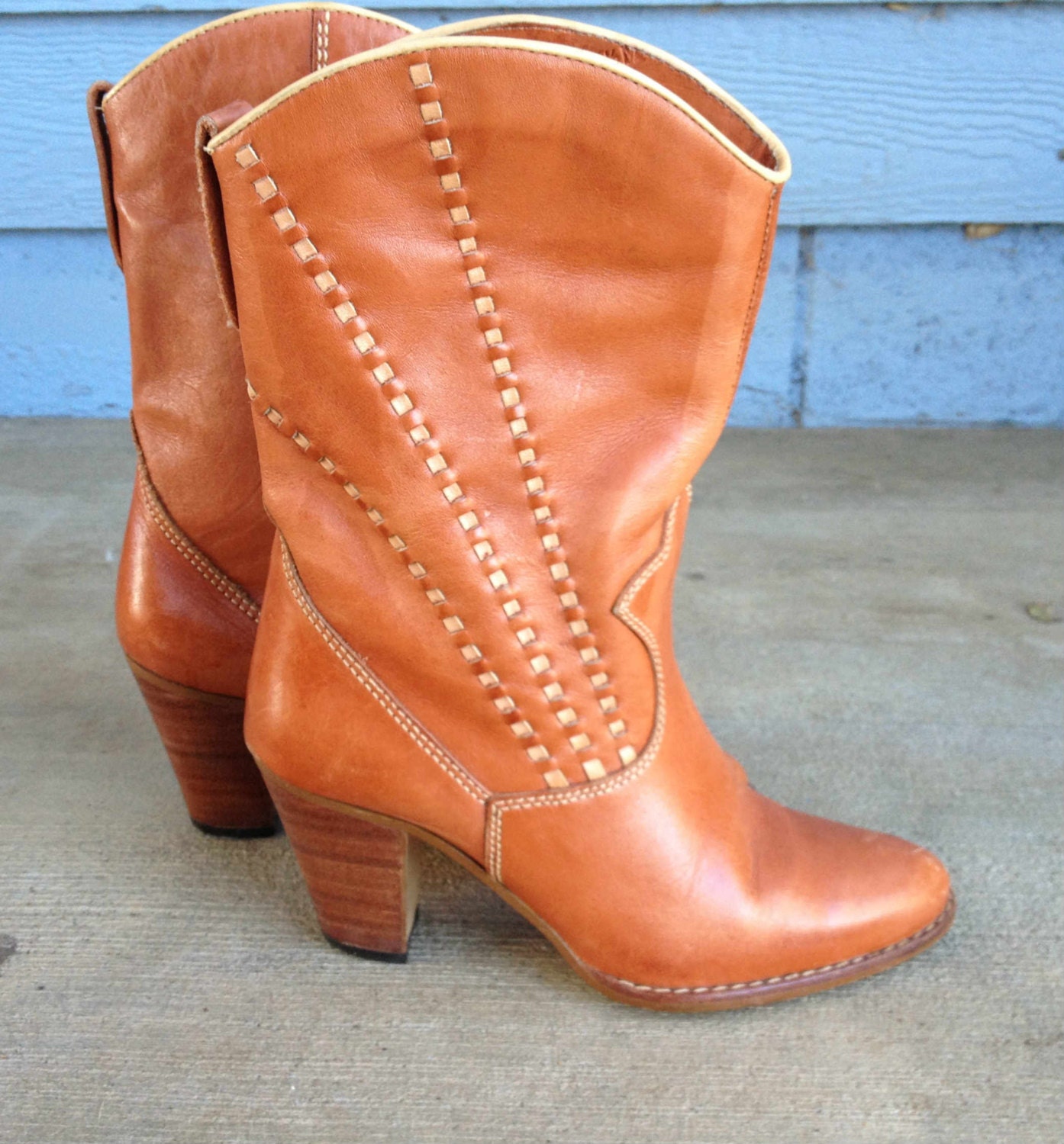 Vintage 70s Buskens Leather Boots // Caramel Brown High Heel Boot ...