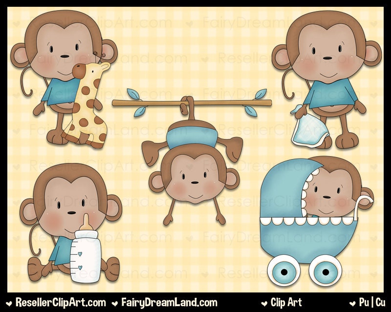 Baby Monkey Boys Clip Art Commercial Use by ResellerClipArt